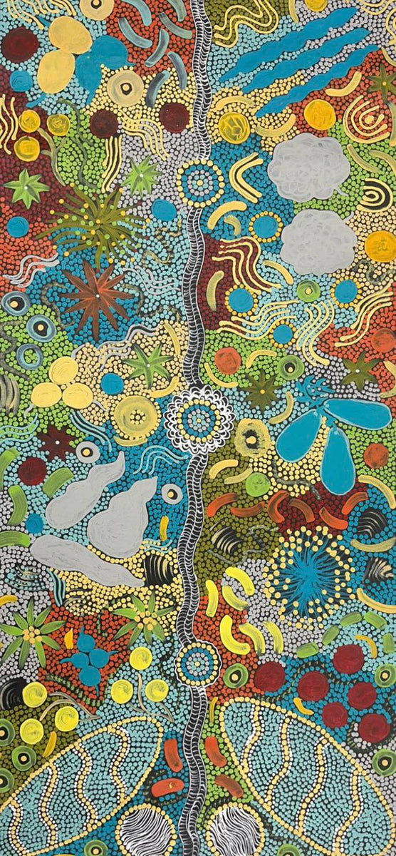 "Bush Tucker" Rowena Larry 127cm x 60cm – Art by Farquhar