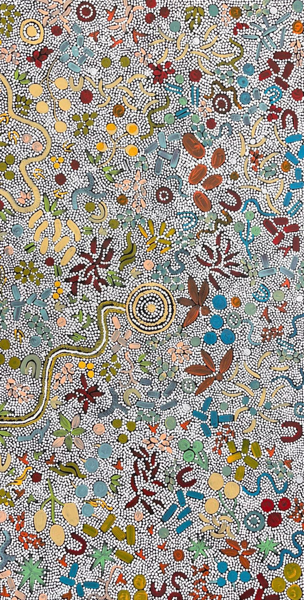 "Bush Tucker" Rowena Larry 150cm x 78cm – Art by Farquhar